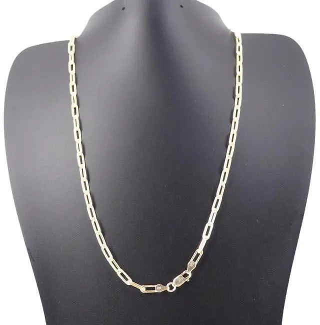 Solid 925 Sterling Silver 14K Gold plated Paperclip Necklace 4mm Wide, 24 Inch Long Paper Clip ...