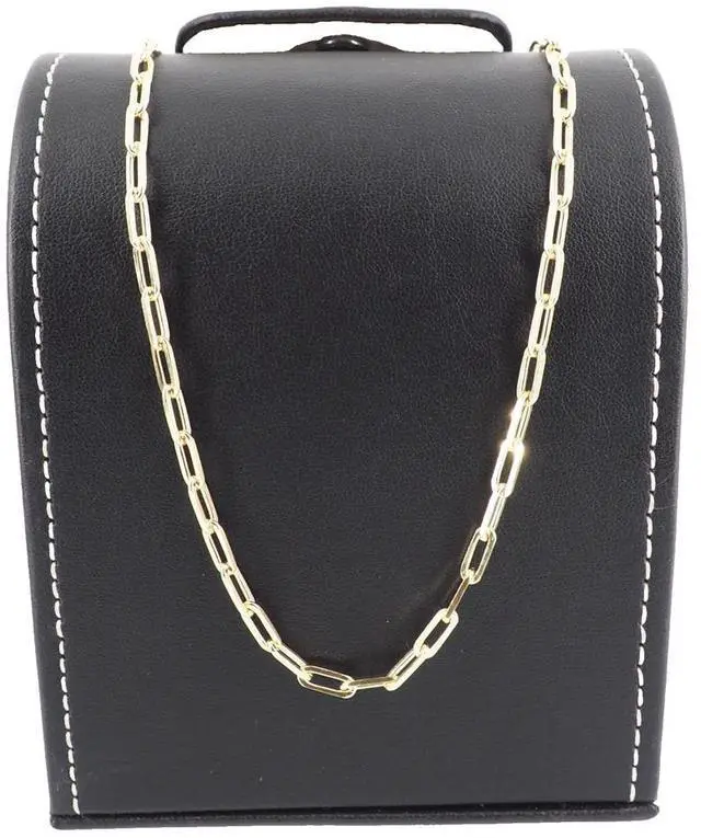 Solid 925 Sterling Silver 14K Gold plated Paperclip Necklace 4mm Wide, 24 Inch Long Paper Clip ...