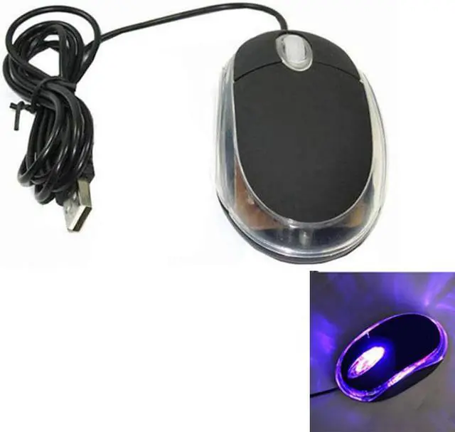 Black Mini 800DPI USB Optical 3D Mouse Scroll Wheel LED Light Mouse ...