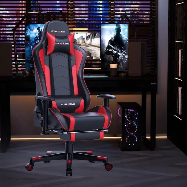 GTRACING Gaming Chair with Footrest and Bluetooth Speakers Music Video Game Chair Heavy Duty Ergonomic Computer Office Desk Chair Red Newegg