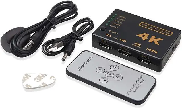 1080P 5 Port HDMI Switch Box Splitter 4K 3D UHD IR Remote Control ...