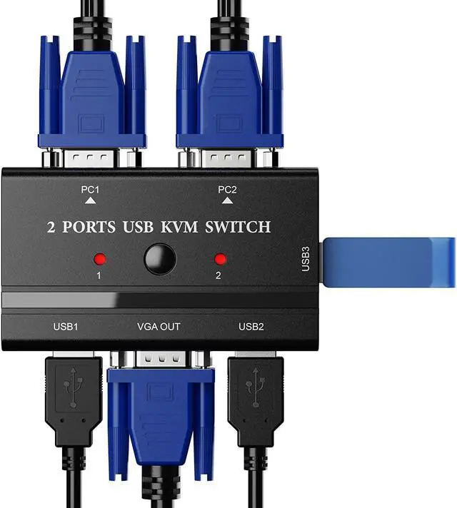 2 Port USB VGA KVM Switch with 2 Cables, KVM Switch VGA Selector for ...