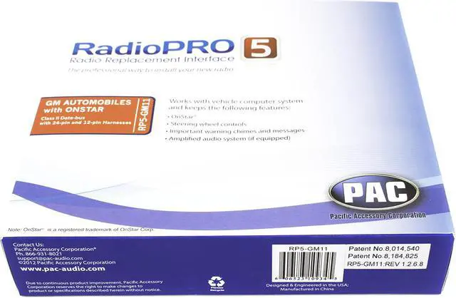 PAC RP5-GM11 RADIOPRO5 INTERFACE FOR SELECT GM(R) CLASS II VEHICLES ...