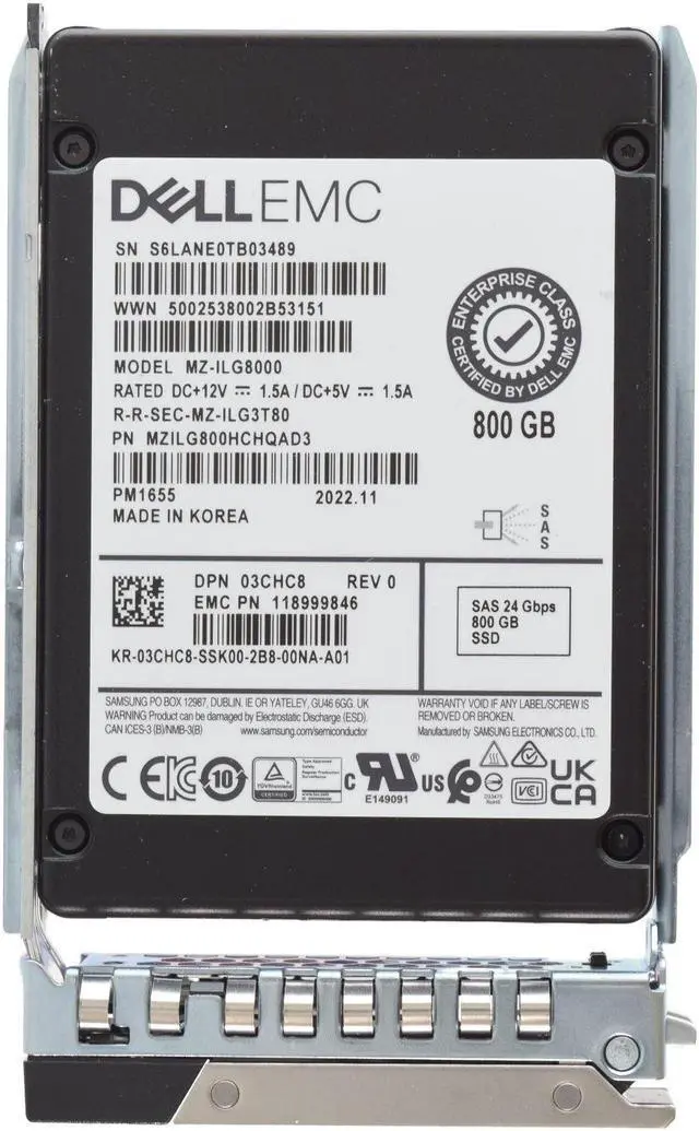Refurbished: Dell 3CHC8 800GB SAS-24Gbps Mixed Use 3DWPD 2.5-Inch SSD ...