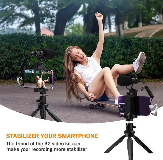 Comica CVM-VM10-K2 Smartphone Microphone with Tripod, Shotgun Video Mic for iPhone and Android ...