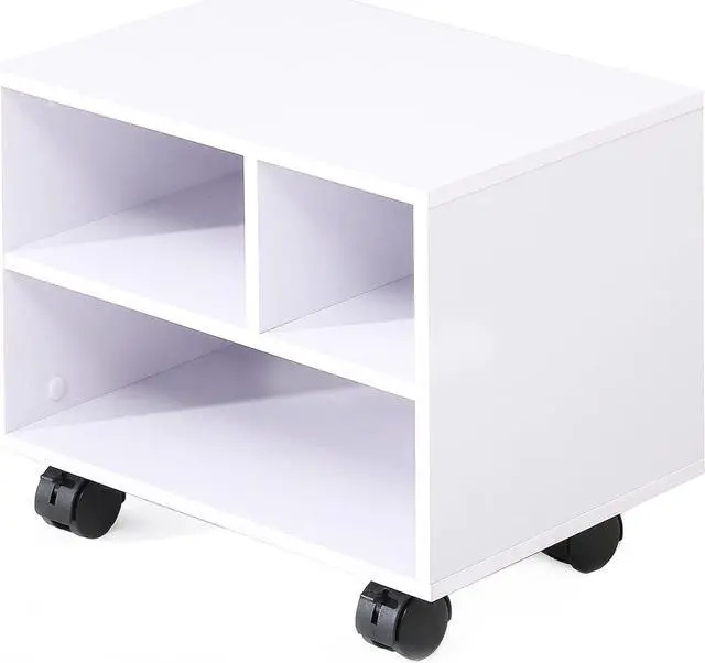 FITUEYES Under Desk Printer Stand with 3 Storage Organizer Compartments White Mobile Small Printer Table Work