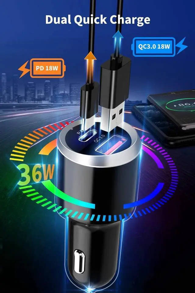 BC71 Bluetooth 5.0 Car Adapter, QC3.0+USB-C 18W Fast Charger Wireless ...