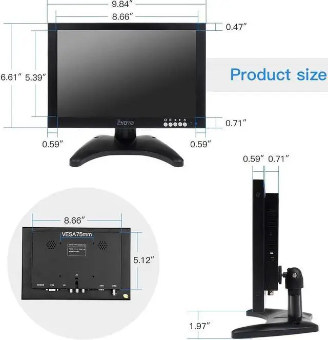 eyoyo 10 inch ips lcd 1920x1200 full hd monitor with hdmi/bnc/vga/usb ...