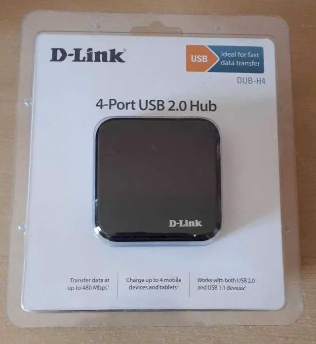 D-Link DUB-H4 4-Port Hub Hi-Speed USB 2.0 480Mbps Fast charging port 2A ...