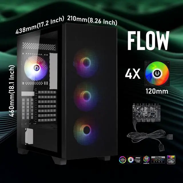 BitFenix Flow Mesh 4 ARGB Fans, High Airflow PC Gaming Case Black, GPU ...