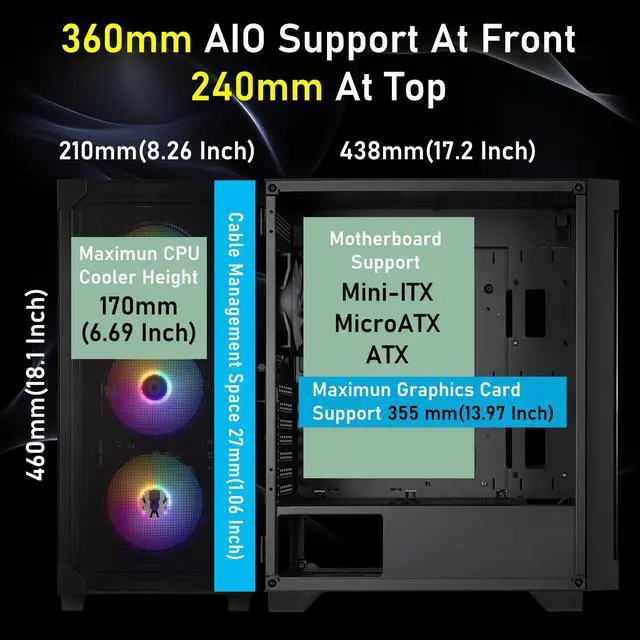 BitFenix Graph Mesh 4 ARGB Fans, High Airflow PC Gaming Case Black, GPU ...