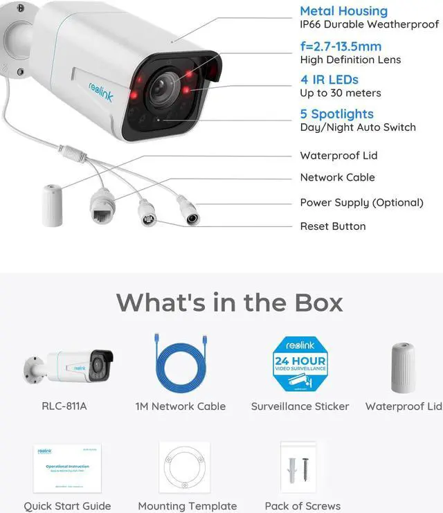 Refurbished: REOLINK RLC-811A, 4K PoE Security Outdoor IP Camera with ...