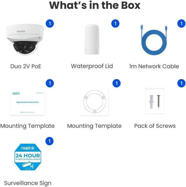 Reolink Duo 2V PoE 4K 8MP 180° Dual-Lens PoE IP Camera, IK10 Vandal ...