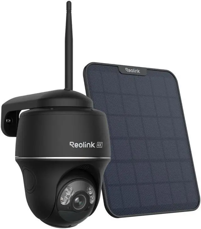 Reolink 4K 8MP Black Battery Camera with 6W Black Solar Panel Wireless Pan & Tilt Standalone ...