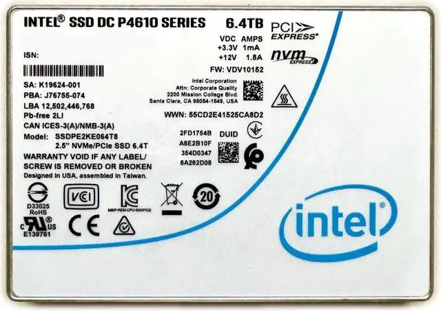 Refurbished: Intel SSD 6.4TB DC P4610 2.5 U.2 NVMe PCIe 3.0 ...