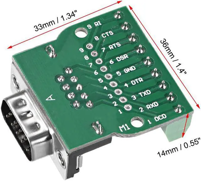 D-sub DB9 Breakout Board Connector 9 Pin 2 Row Male RS232 Serial Port Solderless Terminal Block ...
