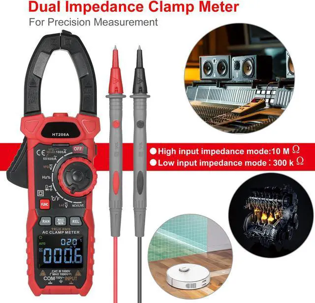 Digital Clamp Meter 1000A True RMS AC Current Amp Meter, Inrush, VFD ...