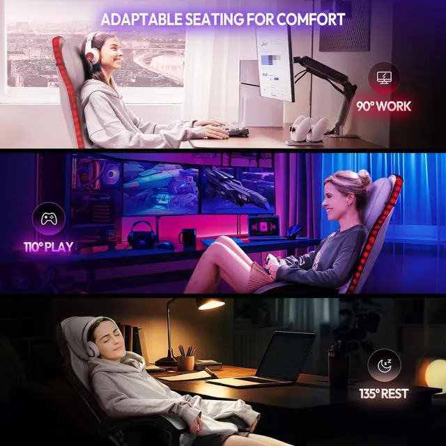 Dowinx Gaming Chair with RGB Lights, LED Gaming Chair with Footrest for ...