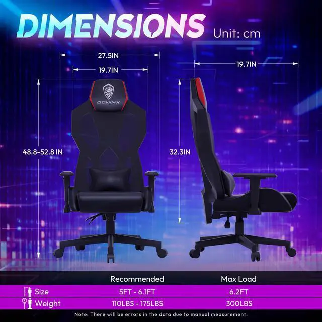 Dowinx RGB Gaming Chair with LED Lights, Ergonomic Computer Chair for ...