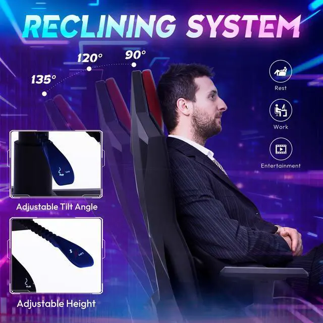Dowinx RGB Gaming Chair with LED Lights, Ergonomic Computer Chair for ...