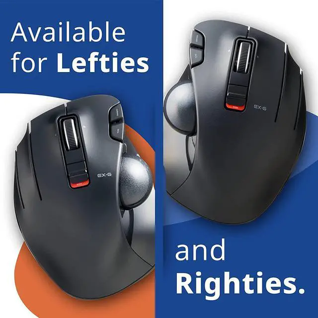 EX-G Left-Handed Trackball Mouse, 2.4GHz Wireless, Thumb Control, 6 ...