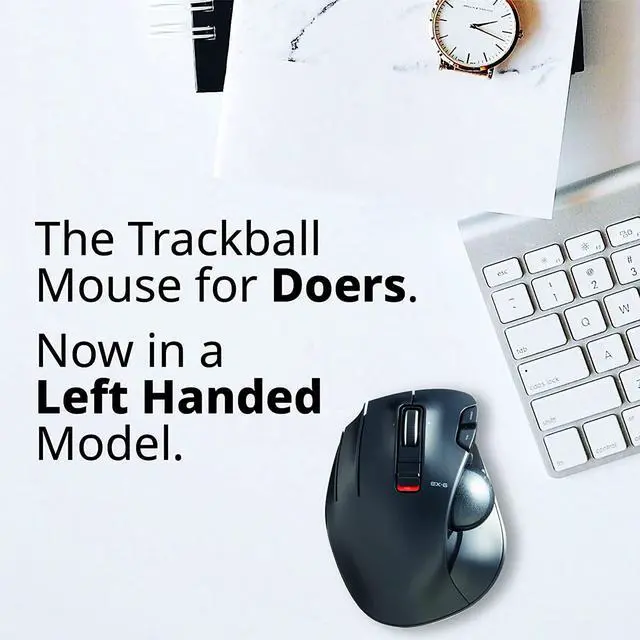 EX-G Left-Handed Trackball Mouse, 2.4GHz Wireless, Thumb Control, 6 ...
