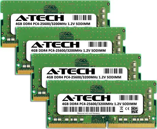 A-Tech 16GB (4x4GB) DDR4 3200MHz SODIMM PC4-25600 Non-ECC CL22 1.2V 260-Pin SO-DIMM Laptop ...