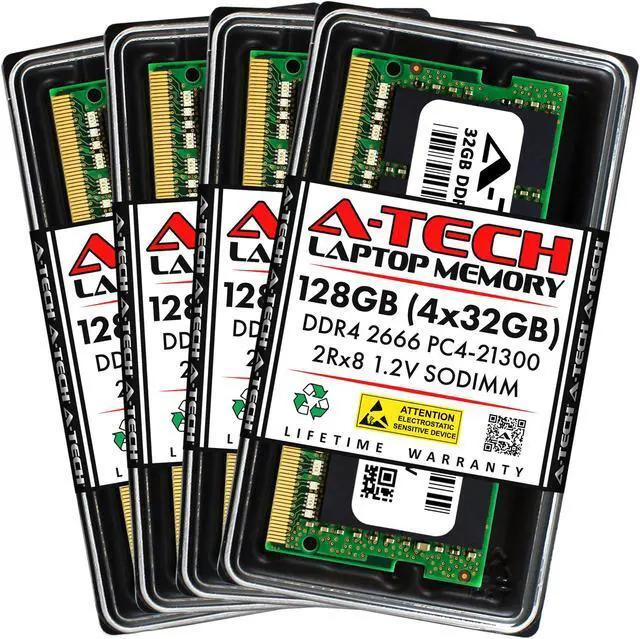 A-Tech 128GB (4x32GB) DDR4 2666MHz SODIMM PC4-21300 Non-ECC CL19 1.2V ...
