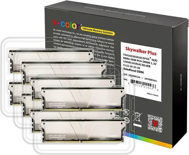 V-COLOR Skywalker Plus DDR4 3600(PC4 28800) 128GB (8x16GB) CL16 Desktop ...
