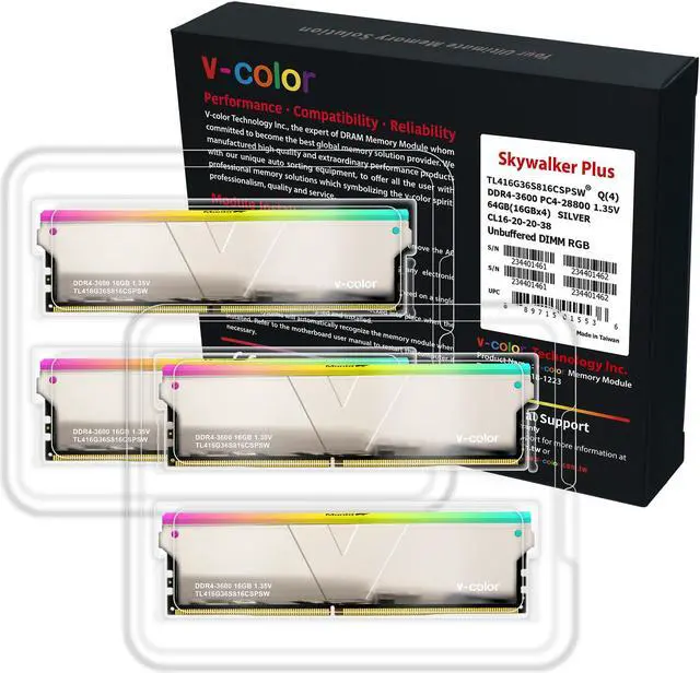 V-COLOR Skywalker Plus RGB DDR4 3600(PC4 28800) 64GB (4x16GB) CL16 ...