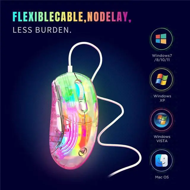 Transparent Gaming Mouse, USB Wired Computer Mice with 13 RGB Light ...