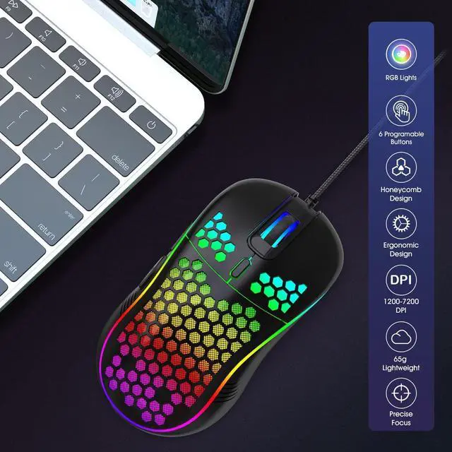 USB Wired Gaming Mouse, Computer Optical Mouse Ergonomic Mice Honeycomb ...