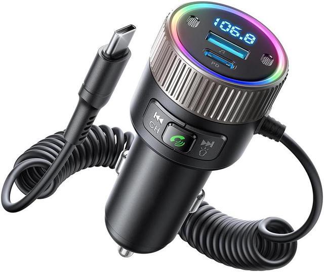 Hitoor Bluetooth 5.4 FM Transmitter Car Adapter 60W PD 30W Type C Coiled Cable 30W Wireless Radio Music Player Bluetooth Car Kit Hands Free Call