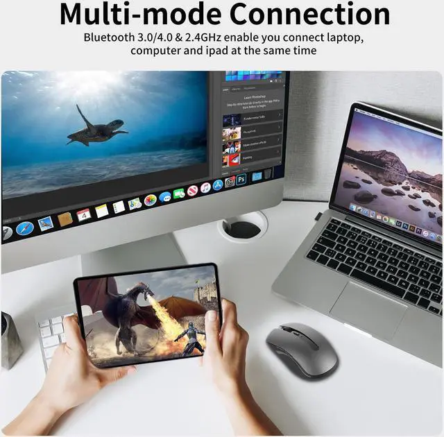 M72 Wireless Bluetooth Mouse Mute Office Mice For Laptop 1600DPI ...