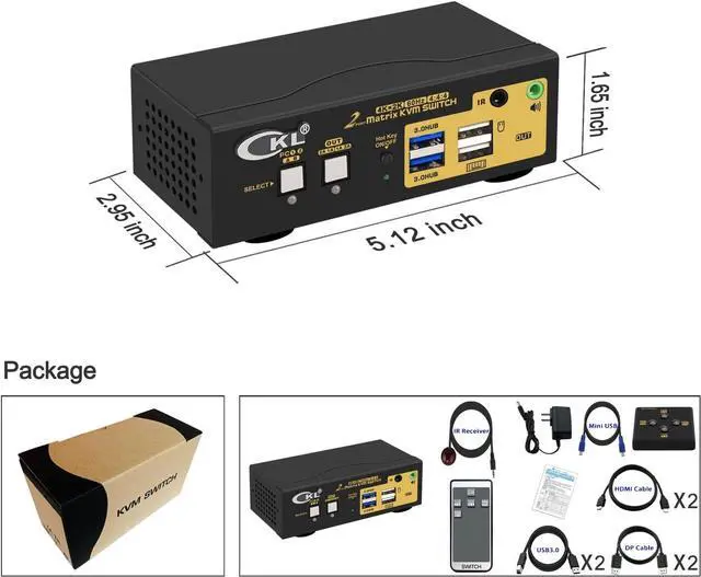CKL 2 in 2 out Matrix DisplayPort +HDMI KVM Switch Dual Monitor USB 3.0 ...