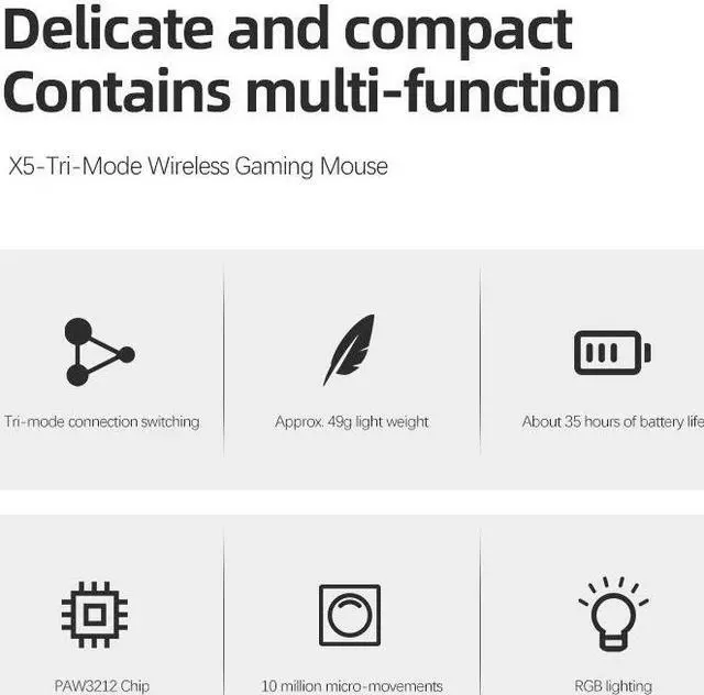 2.4G Wireless+BT5.1+Type-C Wired connection lightweight Gaming Mice ...