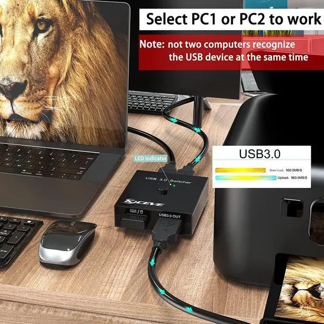 USB 3.0 Switch Selector, 2 in 2 Out USB Switcher for 2 Computers Share ...