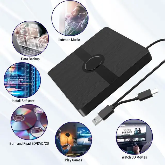 External Blu-ray CD/DVD Drive, BD Player with Read/Write Capability ...