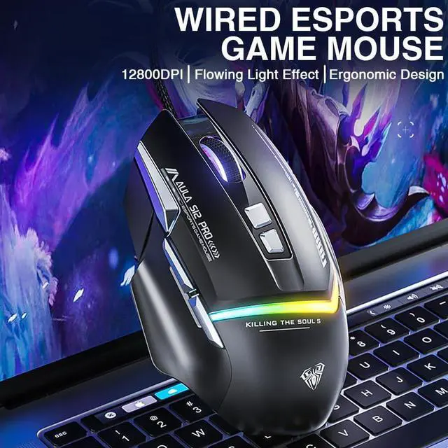 Wired Gaming Mouse,12800 DPI Optical Gamer Mouse with RGB Backlit, 8 ...