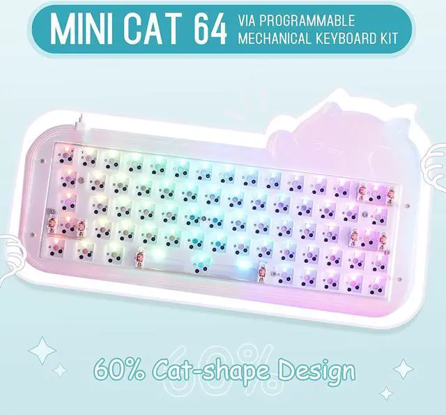 EPOMAKER Mini Cat 64 60% Hot Swap VIA Programmable RGB Wired Gaming DIY ...