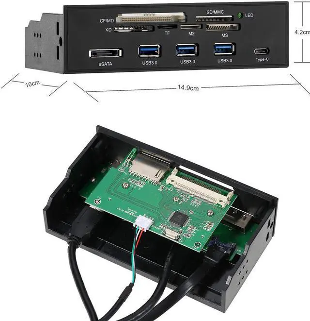 Type-C Card Reader USB Hub 3.0 w/ 1 USB-C 3.1 Port 5.25 " Front Panel ...