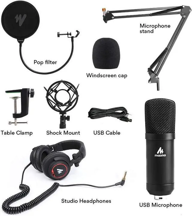 MAONO Microphone with Studio Headphone Set 192kHz/24Bit Vocal Condenser ...