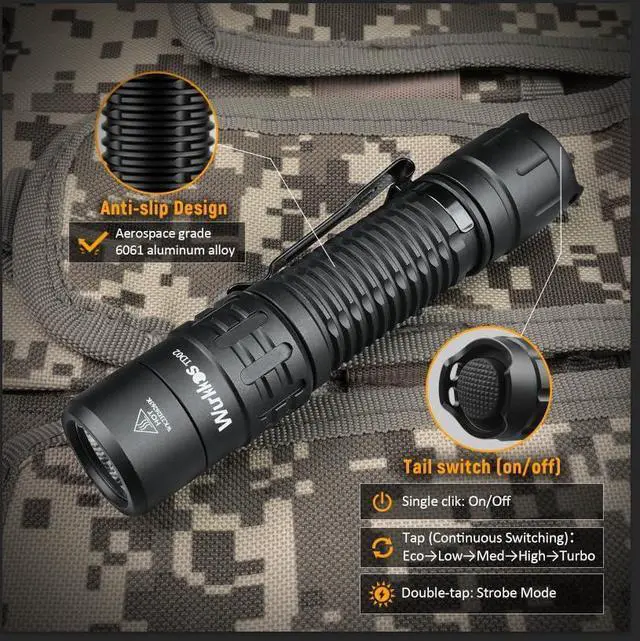 TD02 Led Tactical Flashlight Super Bright Pocket Flashlights Rechargeable 2000 High Lumens ...