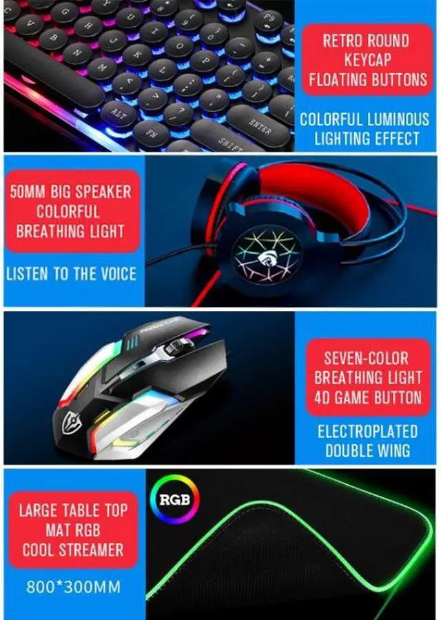 PANTSAN LD-145 4 in 1 Luminous Punk Gaming Keyboard + Mouse ...