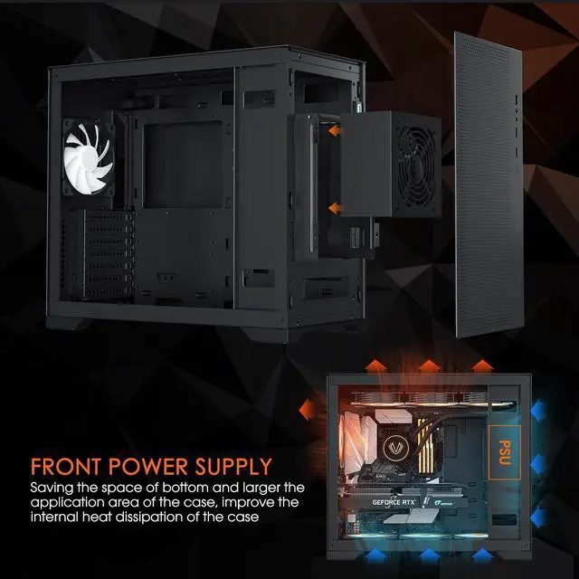 Vetroo AL-MESH-7C Compact ATX PC Case, Front Power Supply, Top 360mm ...