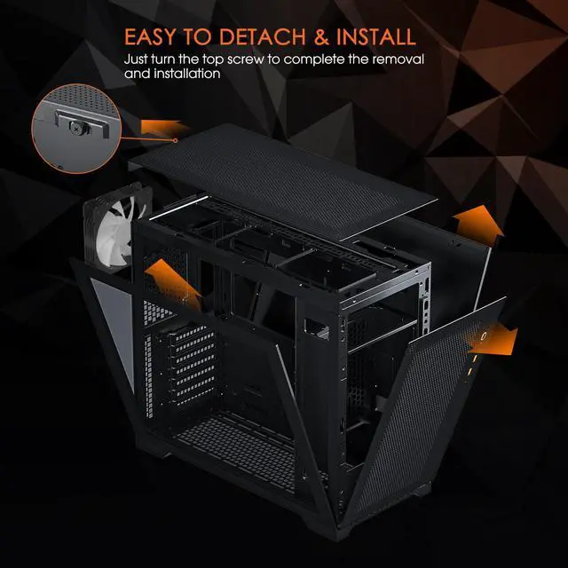 Vetroo AL-MESH-7C Compact ATX PC Case, Front Power Supply, Top 360mm ...