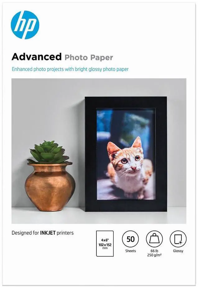 HP Advanced Photo Paper, Glossy, 65 lb, 4 x 6 in. (101 x 152 mm), 50 ...