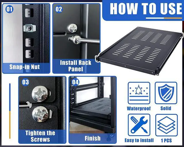 Hortsun 1U Adjustable Rack Mount Shelf Vented Server Rack Drawer 175 ...