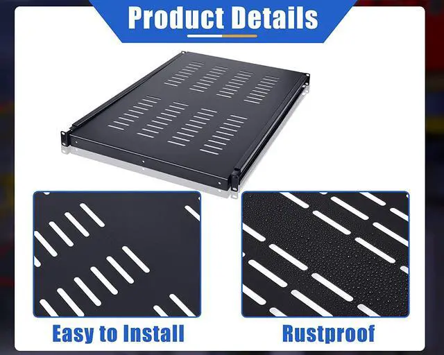 Hortsun 1U Adjustable Rack Mount Shelf Vented Server Rack Drawer 175 ...