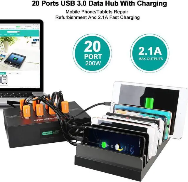 Powered USB Hub 3.0 20 Port USB 3.0 Hub - 5Gbps Sync & High-Speed Data ...